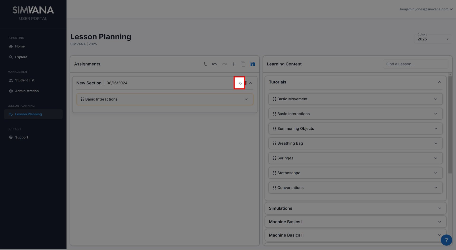 SIMVANA User Portal - Lesson Planning Guide